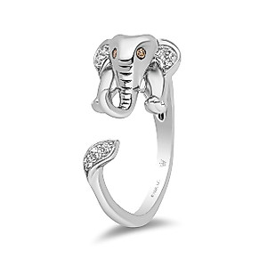 Jewelili Hallmark Fine Jewelry Sterling Silver 1/10 Cttw Champagne and Natural White Round Diamond Wrapping Elephant Ring, Size 7