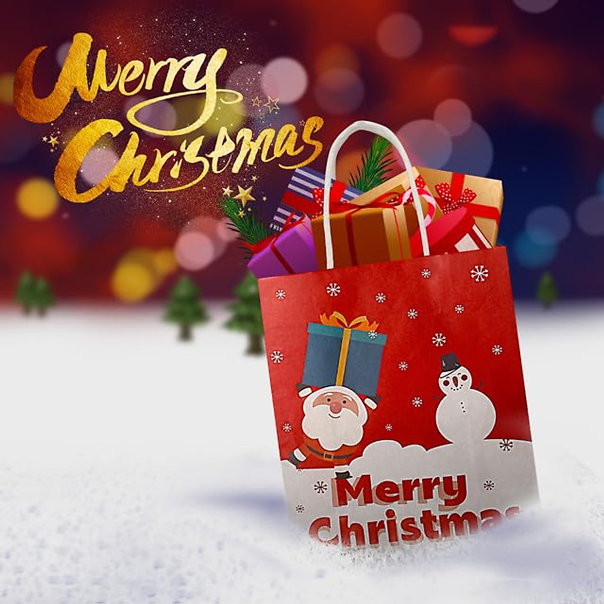 Kidtion 30 PCS Christmas Bags for Gift with Tissue Paper, 6 Styles Gift Bags Bulk with Handles, 7.5"x9"x3.5" Larger Craft Bags, Reusable Xmas Paper Bags & Goody Bags, Party Bags, Favor Bags