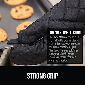 Gorilla Grip Resistant Silicone Oven Mitts and Cotton Oven Mitt, Silicone Oven Mitts Size 12.5 Inch, Cooking, Oven Mitts Size 13 Inch, Cooking Baking BBQ Gloves, Both in Black, 2 Item Bundle
