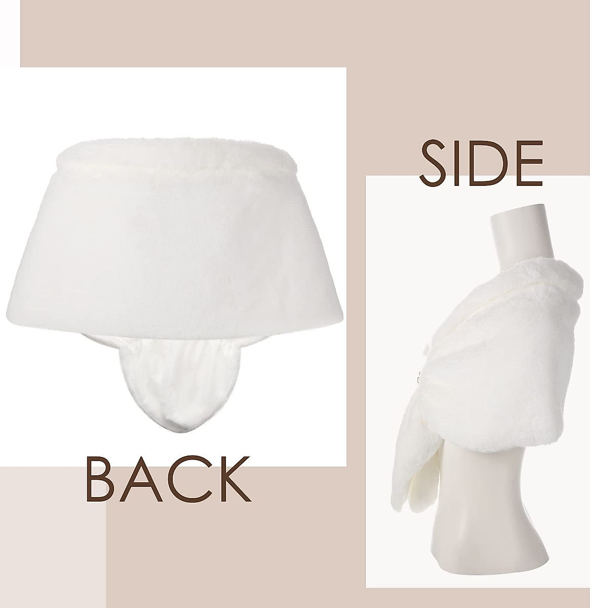 Geyoga Faux Fur Shawl Wrap Stole Shrug Winter Bridal Wedding Scarf Wrap with Faux Pearl Rhinestone Brooches for Women 1920s (White, Medium, Short Hair)