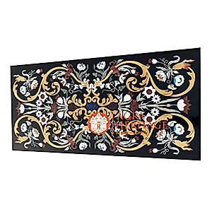 Black Marble Inlay Living Dining Table Top Marquetry Arts Furniture Decorative | 48"x24" Inches