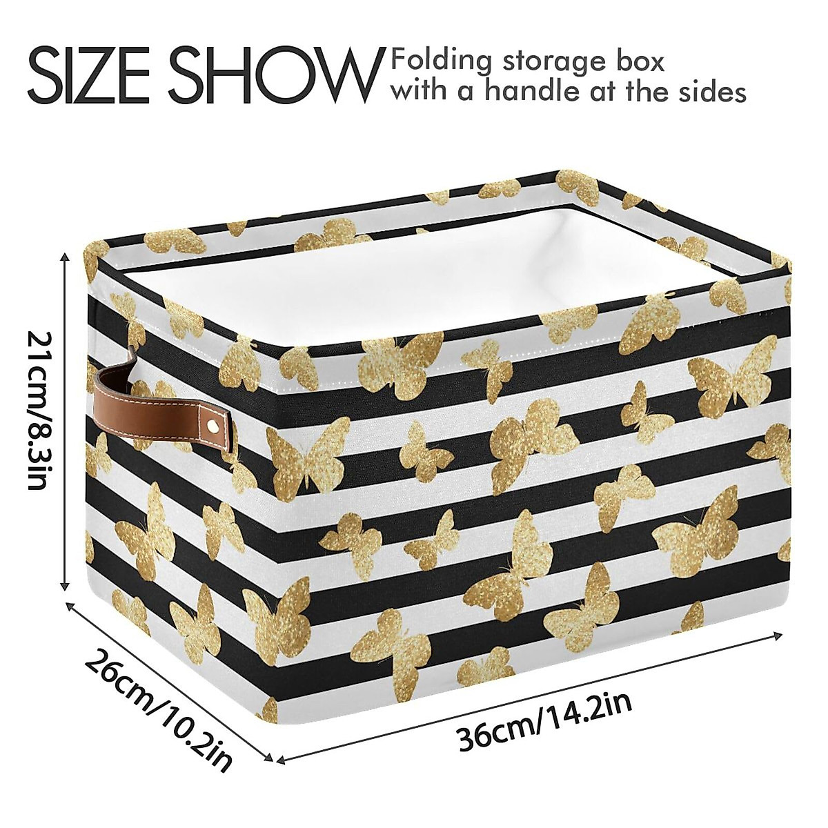 Black White Stripes Butterflies Storage Basket Bins Foldable Laundry Hamper Toy Storage Bins Box Organizer for Pet Books Clothes Makeup Nursery Closet Office,2 pcs