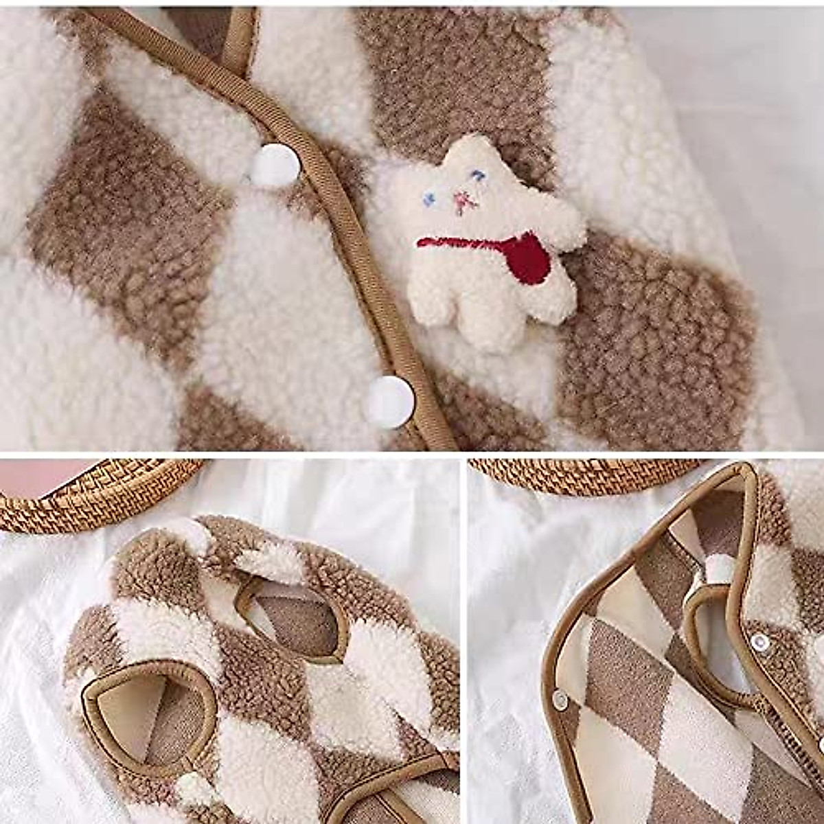 ANIAC Soft Fleece Small Dog Jacket Puppy Warm Coat with Cartoon Bear Decor Cold Weather Dog Apparel Pet Winter Padded Vest Clothes for Cats Chihuahua Teddy Poodle XS Dogs (Small, White)