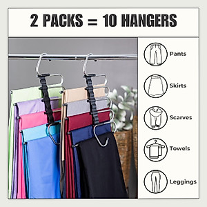 Space Saving Pants Hanger 2 pack - Multifunctional Closet Space Saving Organizer for Jeans, Trousers, Leggings and Slacks - Multi-Layer Black Heavy Duty Pant Hangers Space Saving - Reduce Closet Space