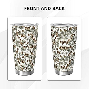 Evealyn Vintage Pine Cones Printed 20 Oz Tumbler Insulated Tumbler Travel Mug Stainless Steel Cup Coffee Mug With Lids For Home Outdoor Office