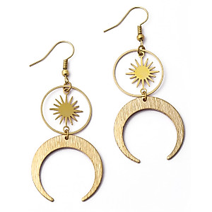 Sacina Gothic Boho Sun and Moon Zinc Earrings, Crescent Moon Star Pendant, Celestial Earrings, Goth Jewelry Gift for Women (Sun and Moon)