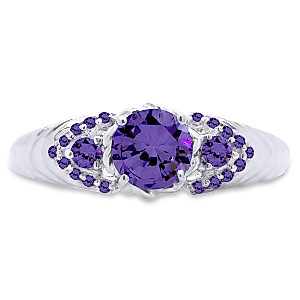 AFFY Simulated Amethyst Princess Engagement Ring in 14k White Gold Over Sterling Silver, Ring Size-7