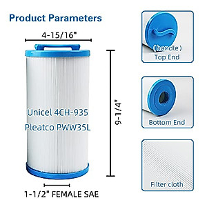 ROLFILLT 4CH-935 Spa Filter Replaces Unicel 4CH-935,Pleatco PWW35L, 817-4035, SD-01235, PDC580-AFS, Waterway Teleweir 35 SF, 2 Pack