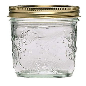 Ball Golden Harvest Mason Regular Mouth 8oz Jelly Jar 12PK 'Vintage Fruit Design', RM 8 Oz, Clear