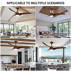 ARONKID 52 Inch Wave Design Ceiling Fan with Lights, Indoor and Outdoor Ceiling Fans with Remote,Dimmable (3000K-6000K), 3 Plywood Blades,Reversible,Walnut