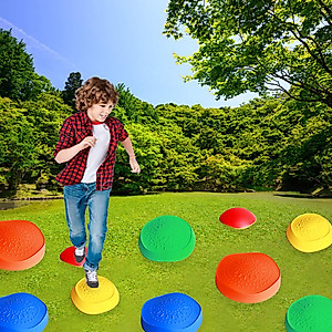 OMNISAFE Balance Stepping Stones for Kids, Non-Slip Textured Surface and Rubber Edges, Indoor & Outdoor Obstacle Course Toy, Exercise Coordination & Strength