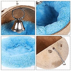 POPETPOP Dwarf Hamster Nest Hanging Bird Coconut Shell Warm Sleeping Bed Portable Bird Nest Bird House Resting Place for Dwarf Hamster Gerbil Squirrel (Random Color Cushion)