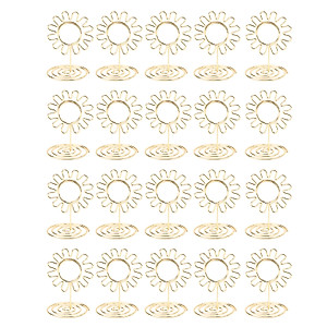 Cyrank 20pcs Table Number Holders, Mini Place Card Holders Sunflower Design Wire Photo Holder Small Size Table Card Holders Table Number Stands Picture Menu Clips for Wedding Anniversary Party(Gold)