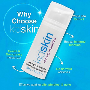 Kidskin Calming Moisturizer, Facial Moisturizing Lotion for Kids 8 and Up, Moisturizer for Dry Skin and All Skin Types, Kids Lotion with White Tea Extract, Gentle Skin Moisturizer, 30 ml