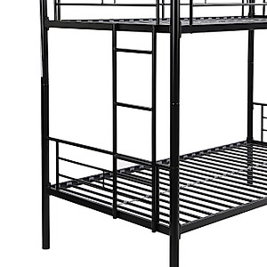 Yehha Metal Bunk Beds for Kids & Youths, Twin Over Twin Bunk Bedframe with 2 Ladders and Full-Length Guardrail, No Box Spring Needed, Noise Free, Convertible 2 Beds, Young Black