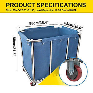 11.35 Bushel Industrial Rolling Laundry Cart,Laundry Basket Bulk Truck Commercial Household,Large Heavy Duty Laundry hampers with Wheels,35.4''Lx25.6''WX31.5''H,400L