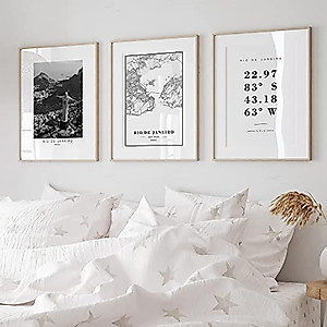 Dear Mapper Rio de Janeiro Brazil View Abstract Road Modern Map Art Minimalist Painting Black and White Canvas Line Art Print Poster Art Print Poster Home Decor (Set of 3 Unframed) (16x24inch)