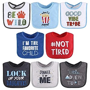 The Peanutshell Terry Bib Set for Baby Boys, 8 Pack Set for Feeding, Teething, Drooling