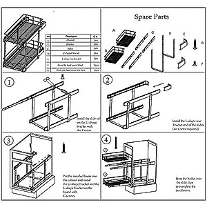 STORKING 2 Tier Wire Basket Pull Out Organizer Shelf Sliding Drawer Storage for Kitchen Base, Double-Tier Heavy Duty Cabinets Chrome-Plating, 21”W x 22”D Cabinet Opening Wire Frame Plating Finish
