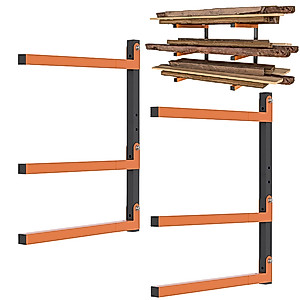 Caliee Wood Organizer Rack and Lumber Storage Rack Wall Mount with 3-Level Holds Up 1400 LBS,Garage Organization and Wall Storage,2 Pieces