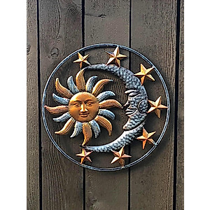 Large Metal Sun Moon Star Wall Art Sculpture Decor for Indoor Outdoor (17" Diameter)