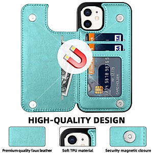 iMangoo for iPhone 12 Mini Case Wallet Credit Card Holder Slots, iPhone 12 Mini Cases for Women Embossed Mandala Flower Pattern PU Leather Double Magnet Clasp Flip Sleeve Cash Pocket Cover Mint