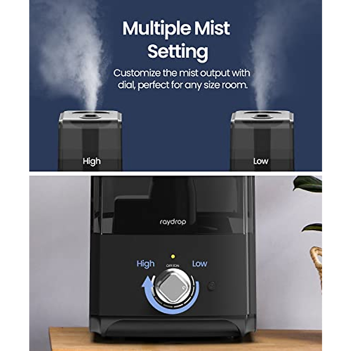 raydrop Humidifiers for Bedroom (6.5L), Ultrasonic Cool Mist Humidifiers for Large Room, Home, Plant, Quiet Air Vaporizer with Night Light, Easy to Clean, 42h Work Time, Auto Shut-Off (Black)