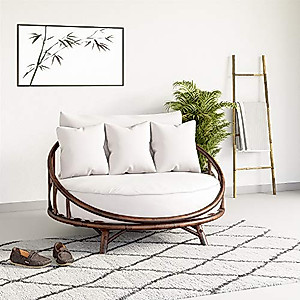 Zew Rattan Daybed Large Accent Sofa Chair Lawn Pool Garden Seating Pillows Bamboo Round Sofabed v.2021, Espresso with White Cushion