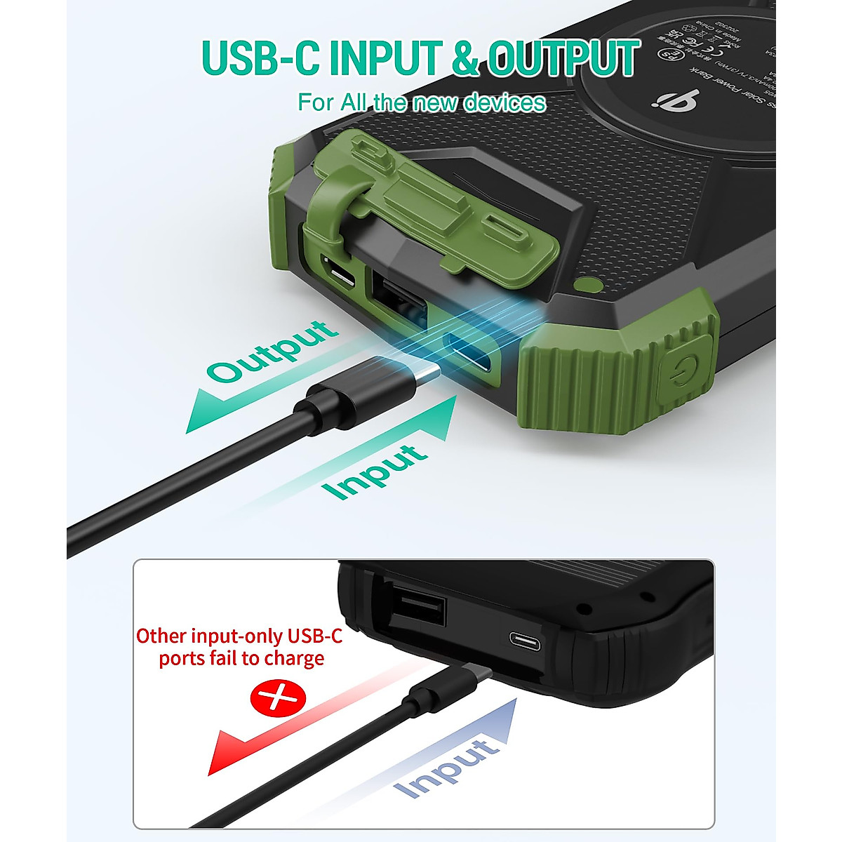 2 Pack 𝙐𝙥𝙜𝙧𝙖𝙙𝙚 Solar Powered Cell Phone Charger with Super-Strong Magnets 10,000mAh Waterproof Bakcup Battery for Camping (Green+Orange)