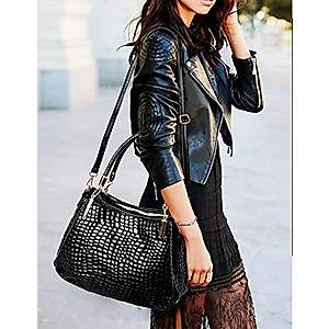 SMALL BLUE Women Synthetic PU Leather Tote Hobo Shoulder Hit the color Crossbody Bag Large capacity Clutches Satchels-Black