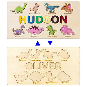 Personalized Name Puzzles, Wooden Custom Name Educational Puzzle Toys, for Preschool Early Education Toys Variety Styles, Creative Early Education for Baby Boys and Girls (8 Dinosaurs)