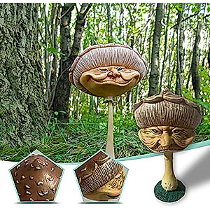 Positive Motion Engaged Miniature Happy Mushrooms Resin Garden Statue, Funny Mushroom Statue, Mini Happy Face Mushroom Resin Sculpture for Home Garden Outdoor Courtyard Lawn Decoration