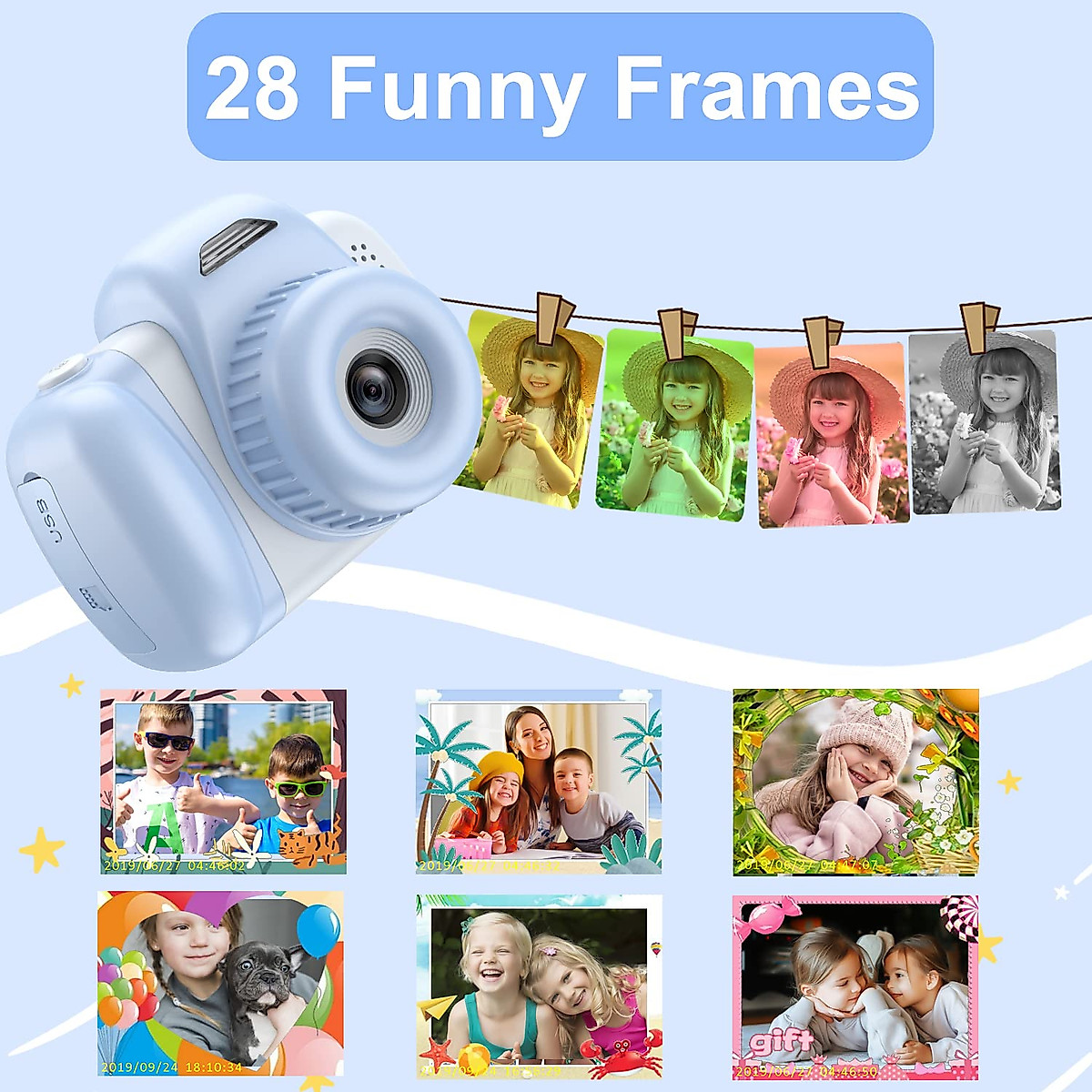 Goopow Mini Kids Camera Toys for 3 4 5 6 7 8 Year Old Girls Boys, Toddler Children Digital Video Camcorder Camera, Best Chritmas Birthday Festival Gift for Kids - 32G SD Card Included NK-Lightblue