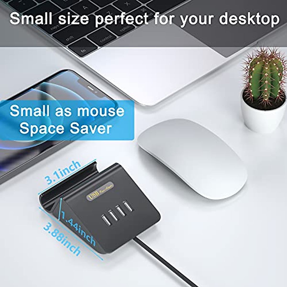 USB Charging Station, 4 USB Desktop Charging Station for Multiple Devices Compatible with Smart Phones, Speaker, Power Bank and More