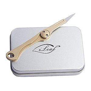 ILEAF Brass Daily Mini Pocket Folding Utility Knife with Key Ring and 10 Replaceable Quick Change Blades, Ultra Compact and Lightweight