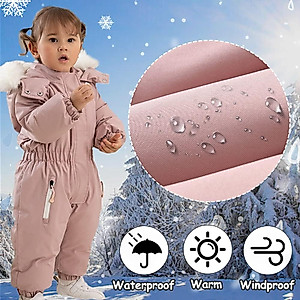 AIKSSOO Kids Baby One Piece Snowsuits Overalls Ski Suits Jackets Coats Jumpsuits Winter Outdoor Snowboarding Pink