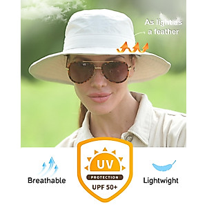 FURTALK Sun Hats for Women with Ponytail Hole Wide Brim Outdoor Hat UPF 50+Packable Summer Beach Hiking Fishing Hats Beige