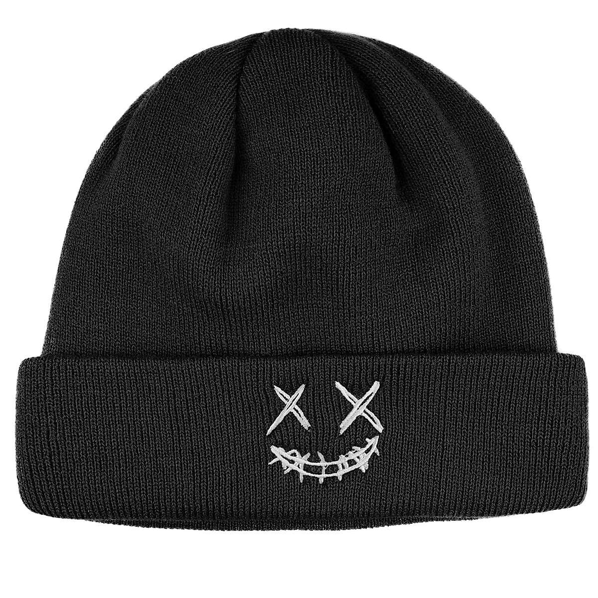 Croogo Smile Beanie for Men Women Embroidery Slouchy Knit Beanie Hat Winter Hat Skull Cap Soft Stocking Hats,Black-KH26