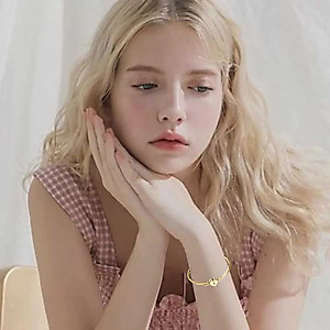 Chili Jewelry Women Gold Plated Heart Initial A-Z Letter Cuff Bracelets Expandable Stainless Steel Birthday Jewelry (A-Letter)