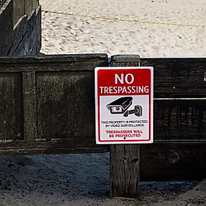 Bolthead Industrial No Trespassing Sign 3-Pack | 18inches x 12inches Reflective Video Surveillance Pre-Drilled Metal Industrial Warning Sign for Private Property, Parking Lots, Home Driveways, Yards, Businesses, Security Cameras