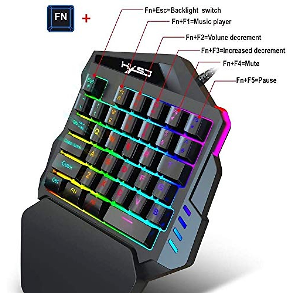 Raxinbang Keyboard One-Handed Mechanical Mini Gaming Keypad Adjusted LED Backlit Ergonomic Game Controller with 1.5m Line for LOL/PUBG/Wow/Dota/OW