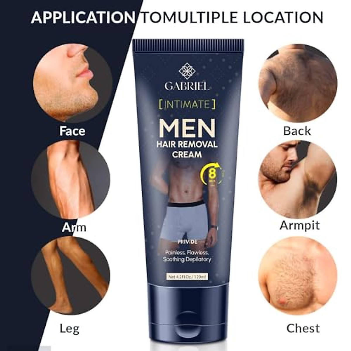Intimate/Private Hair Removal Cream, Fast & Effective Hair Remover for Men's Underarm, Chest, Back, Legs, and Arms, 4.2 fl oz