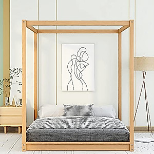 Harper & Bright Designs Queen Size Canopy Platform Bed,Wooden Canopy Bed Frame Queen with Support Legs,Queen Canopy Bed with Low Base for Kids Teens Adults, No Box Spring Needed (Queen, Natural)