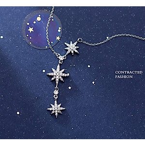 SLUYNZ CZ Star Y Necklace for Women Teens 925 Sterling Silver Star Choker Necklace Chain Pendant Necklace (A-Silver)