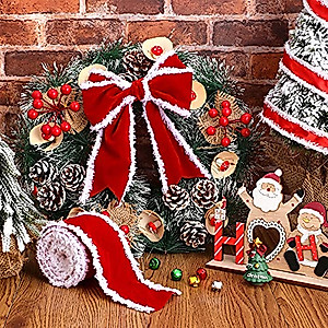 2 Rolls Christmas Velvet Decorative Ribbons Rolls Craft DIY Ribbon Fabric Cloth Ribbon Wire Edge Ribbons for Craft Christmas Holiday Decoration(2.5 Inch x 6 Yard,Red)