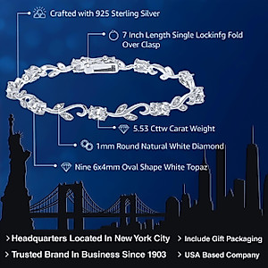 Gem Stone King 925 Sterling Silver White Topaz and Diamond Greek Vine Tennis Bracelet For Women (5.53 Ct Oval 7 Inch)