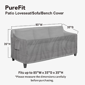 PureFit Outdoor Couch Cover Waterproof Patio Sofa Furniture Covers, 3-Seater Outdoor Cover with Air Vent and Handles, 85W x 35D x 35H Inches, Gray