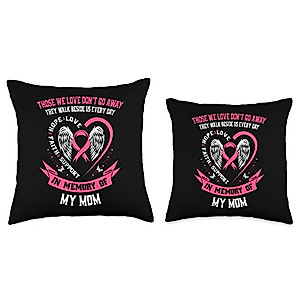 Breast Cancer Awareness Memorial Sympathy Gifts Mother in Memory of Mom Breast Cancer Awareness Heart Wings Throw Pillow, 16x16, Multicolor