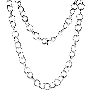 Sterling Silver Circle Link Cable Chain Necklace 6.9mm Nickel Free Italy, 22 inch