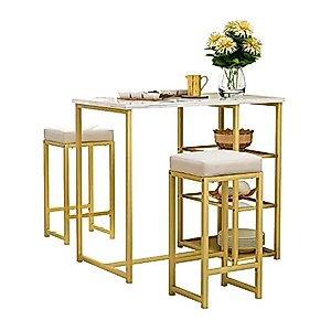 Recaceik 3-Piece Modern Bar Table Set, Pub Table Dining Table Set with Open Storage Shelves, Bar Table and Chairs Set with 2 PU Bar Stools, Counter Height Table Kitchen Table Set for Small Space